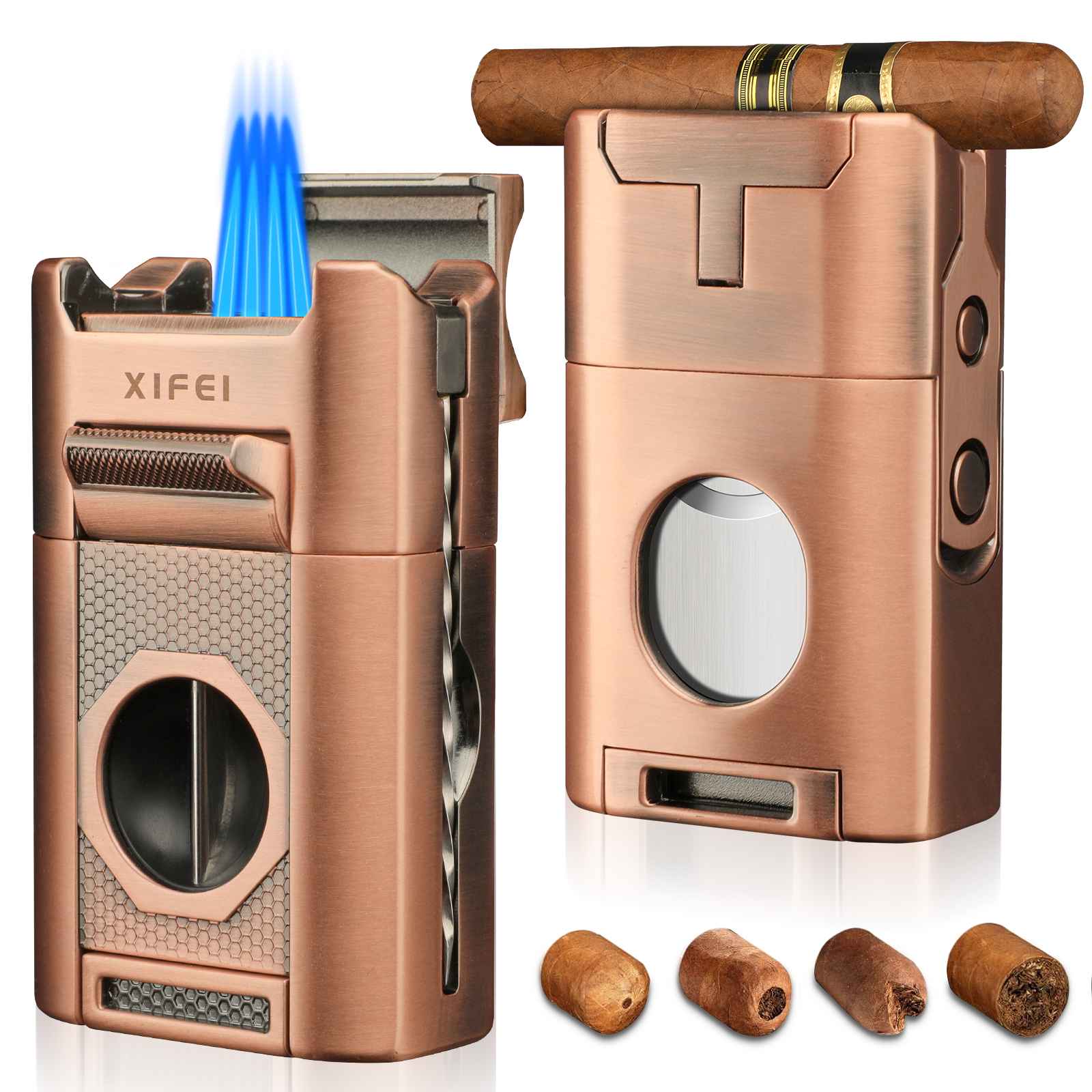 XIFEI 6-in-1 Cigar Lighter, Desktop Torch Lighter with Straight Cut V-