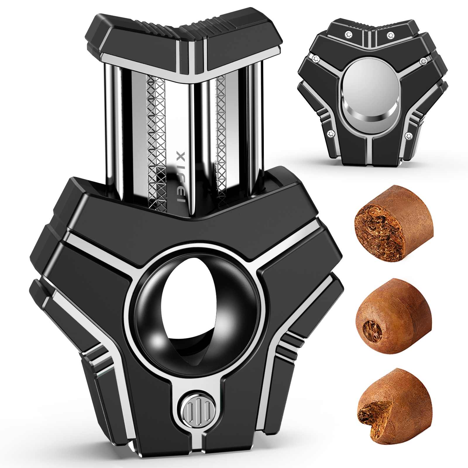 XIFEI 3-in-1 Cigar Cutter, V-Cut Straight Cut and Punch, Stainless Ste
