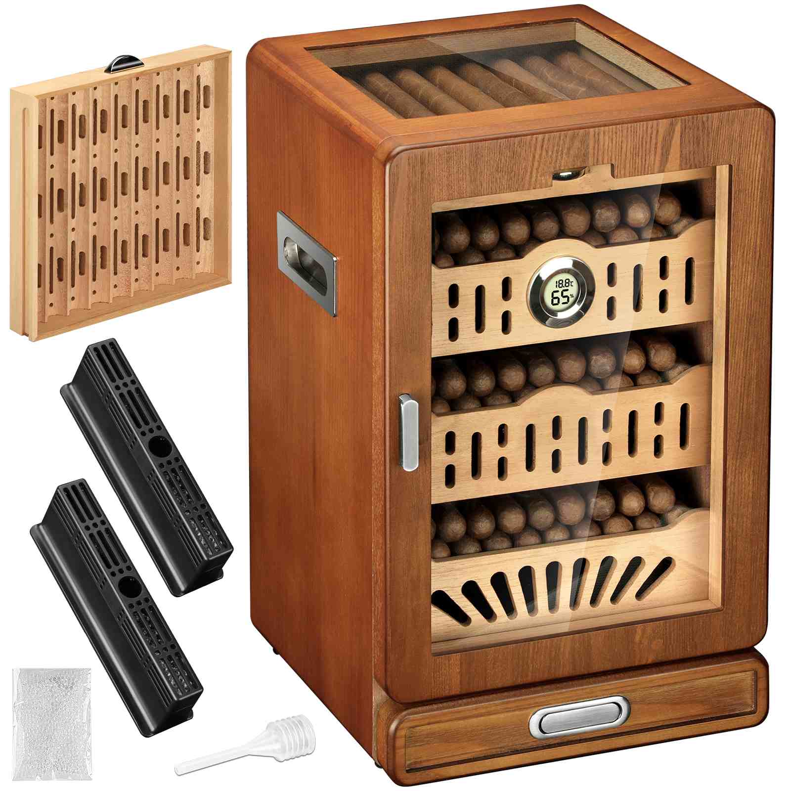 LIHTUN Glass Top Humidor Cabinet Holds Up to 150 Cigars, Desktop Cigar ...