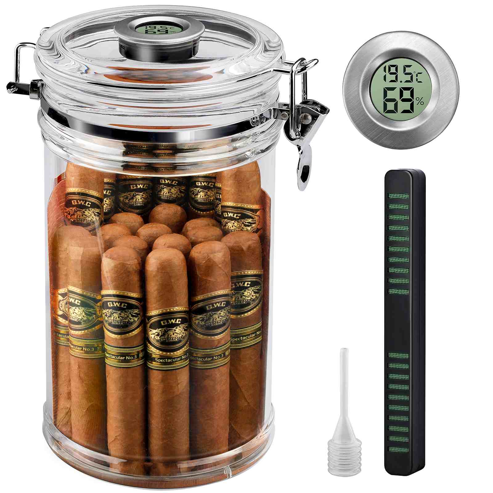 XIFEI Acrylic Humidor Jar with Humidifier and Hygrometer,humidor That