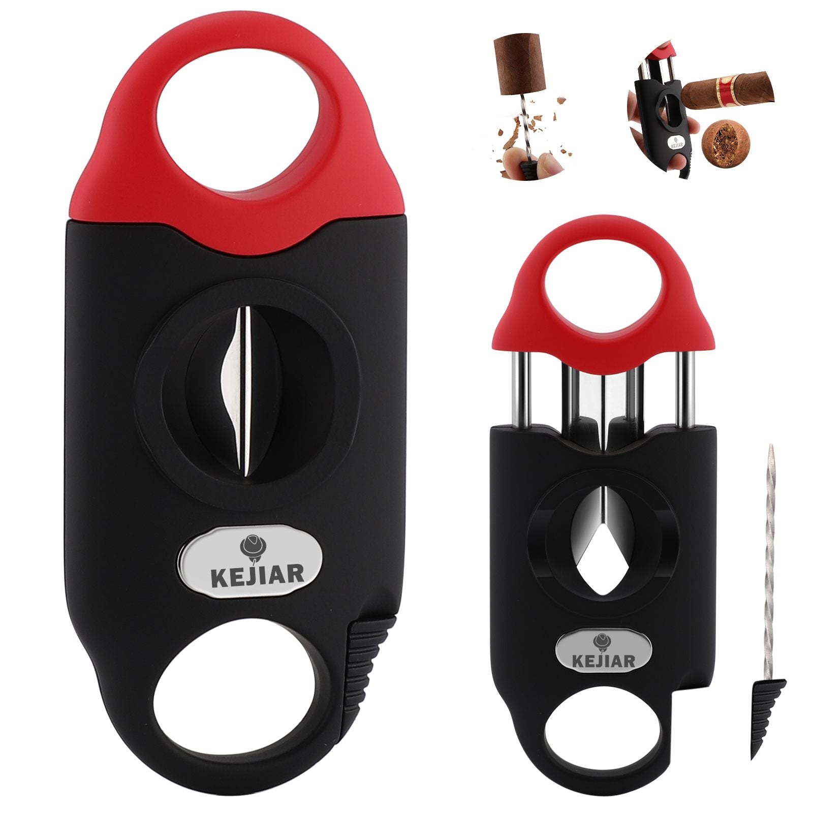 Cigar Cutter Stainless Steel V-Cut with Draw Enhancer Tool, 2 Cigar Ho ...